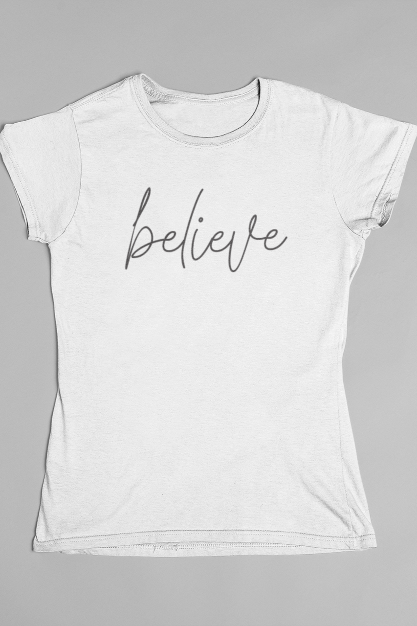 Believe Women’s Tee | Light Merch Christian Clothing